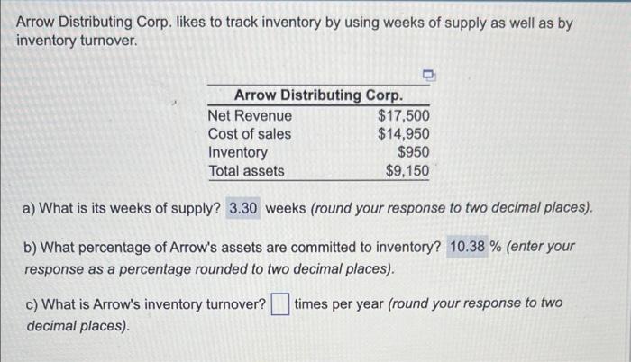 Solved Arrow Distributing Corp. likes to track inventory by | Chegg.com