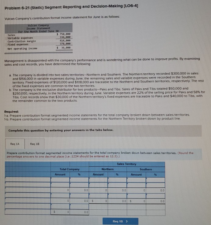 Solved Problem 6-21 (Static) Segment Reporting and | Chegg.com
