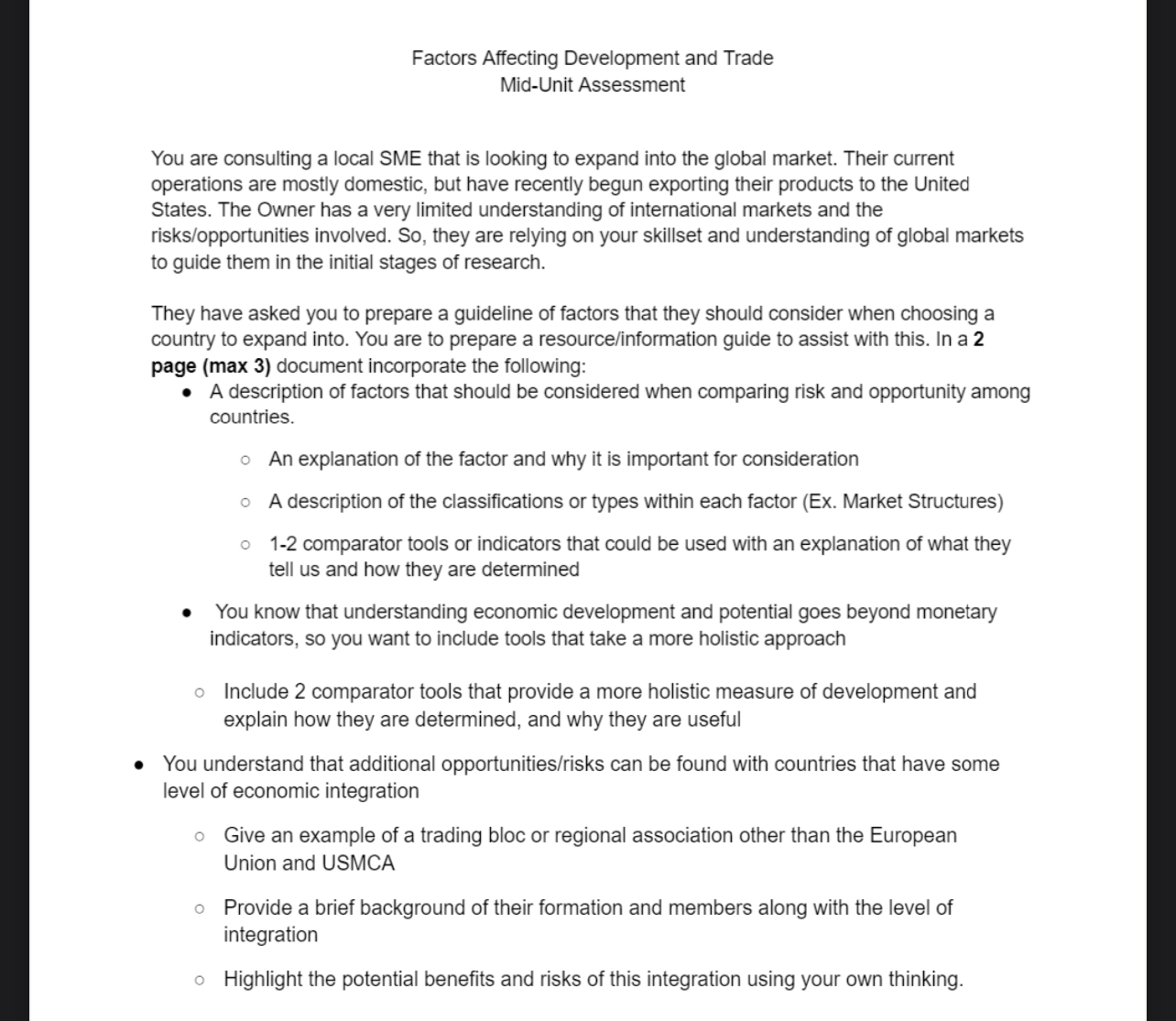 Solved Factors Affecting Development and TradeMid-Unit | Chegg.com