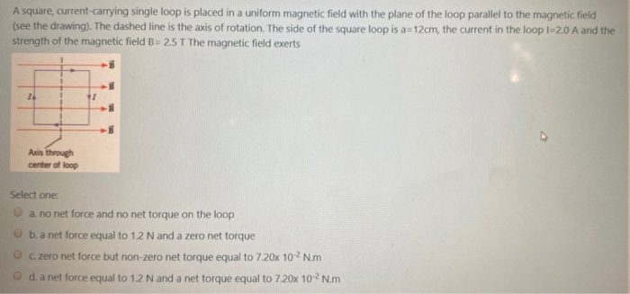 Solved A square, current-carrying single loop is placed in a | Chegg.com