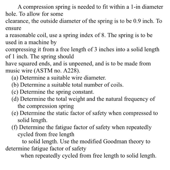 A compression spring is needed to fit within a 1-in | Chegg.com