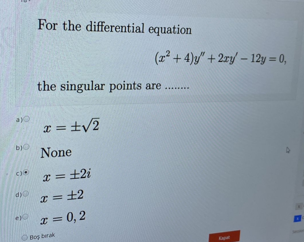 Solved For the differential equation(x2+4)y''+2xy'-12y=0,the | Chegg.com