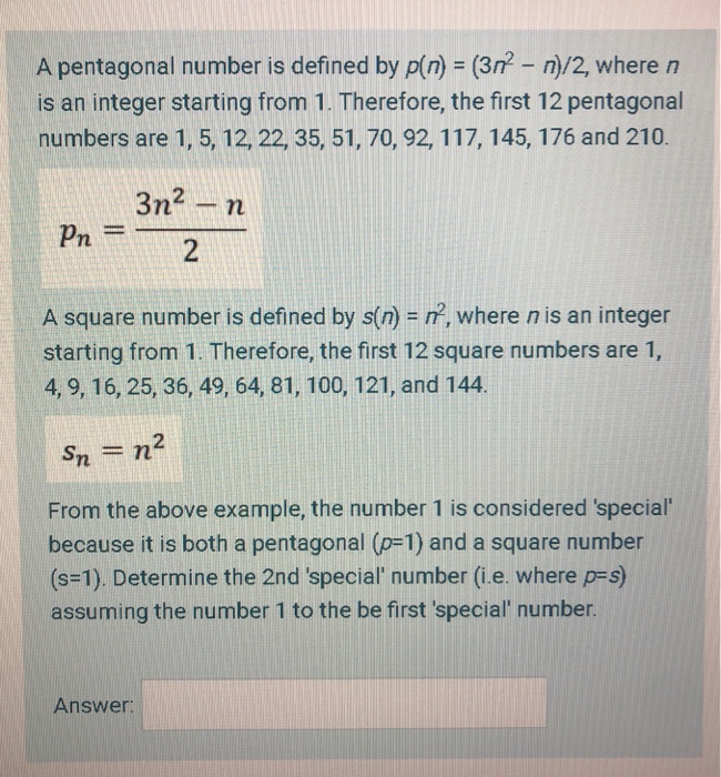 Solved A pentagonal number is defined by p(n) = (31? - n)/2, | Chegg.com