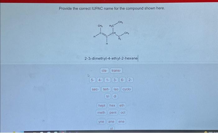 Solved Provide the correct IUPAC name for the compound shown | Chegg.com