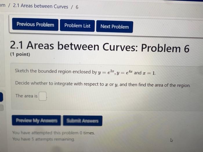 Solved 2.1 Areas between Curves / 6 2.1 Areas between | Chegg.com