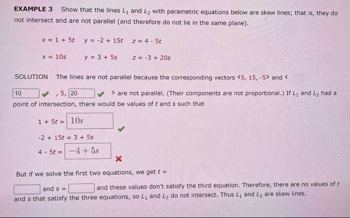 Solved EXAMPLE 3 Show that the lines L₁ and L2 with | Chegg.com
