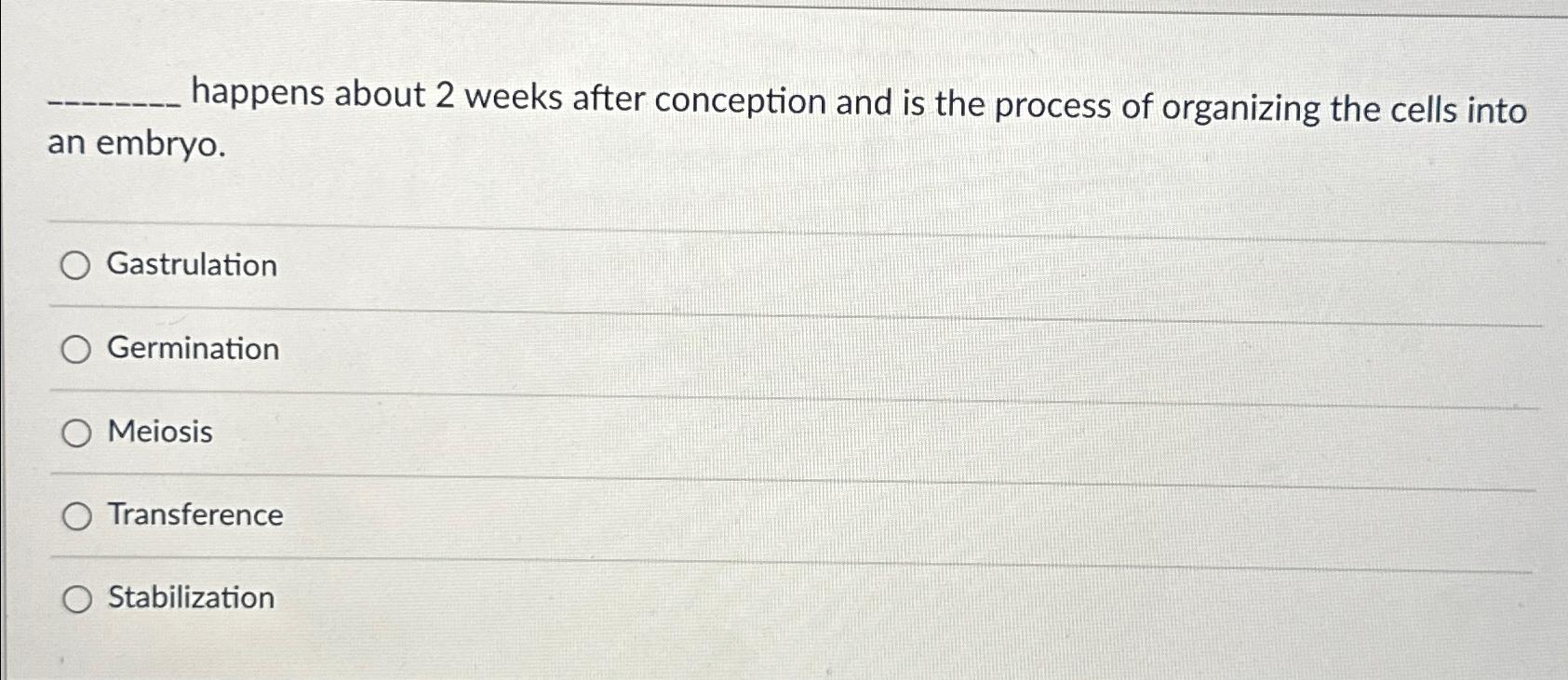 Solved happens about 2 ﻿weeks after conception and is the | Chegg.com