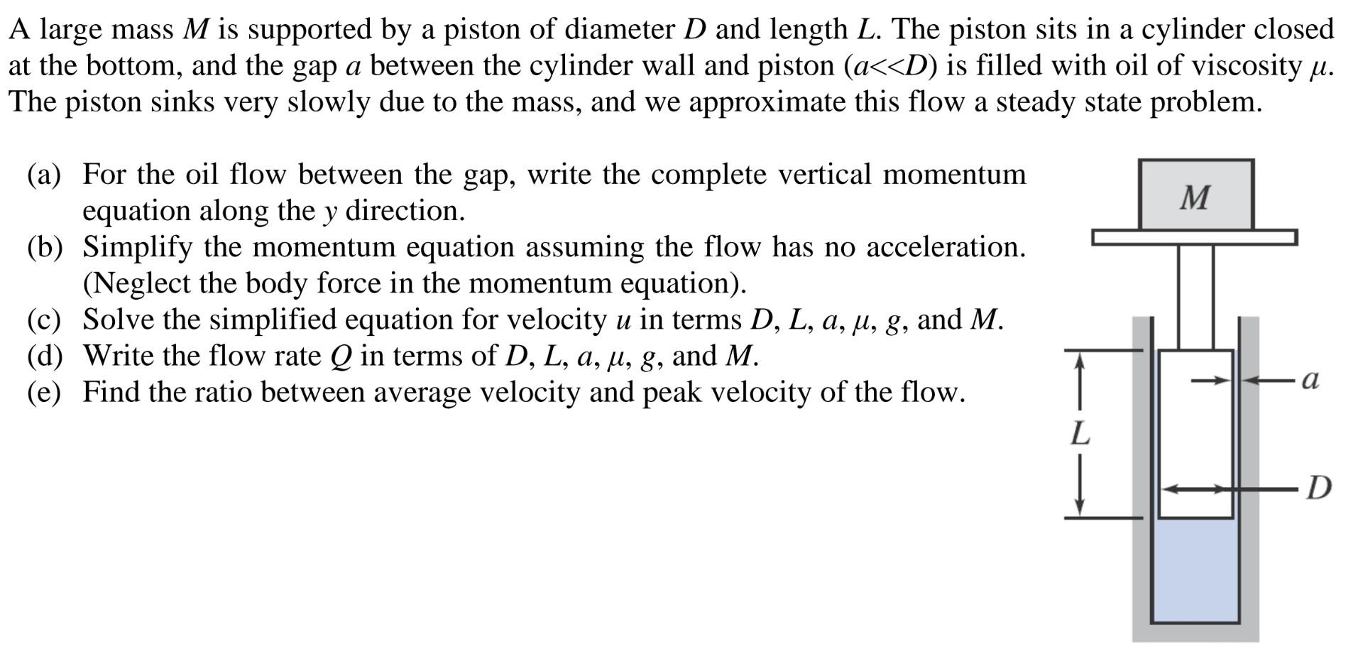 Solved A large mass M is supported by a piston of diameter D | Chegg.com