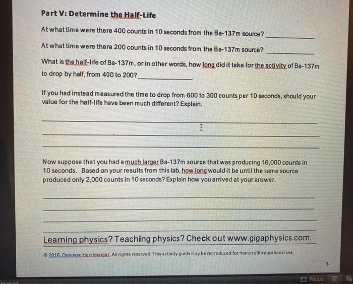 Solved The Half-Life of Ba-137m Find the Lab In your web | Chegg.com