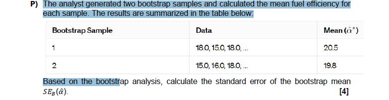 Solved P) ﻿The analyst generated two bootstrap samples and | Chegg.com