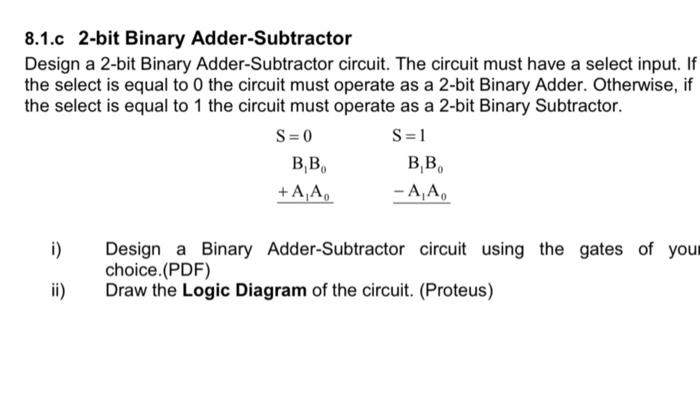 Solved 81c 2 Bit Binary Adder Subtractor Design A 2 Bit