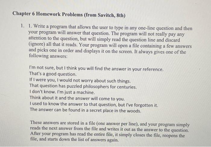 Solved apter 6 Homework Problems (from Savitch, 8th) 1. 1. | Chegg.com
