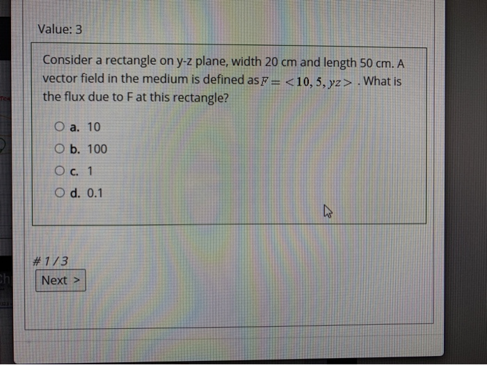 Solved Value: 3 Consider a rectangle on y-z plane, width 20 | Chegg.com