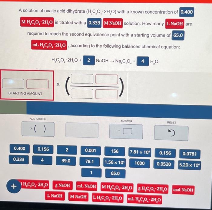 Solved A solution of oxalic acid dihydrate (H2C2O4⋅2H2O) | Chegg.com