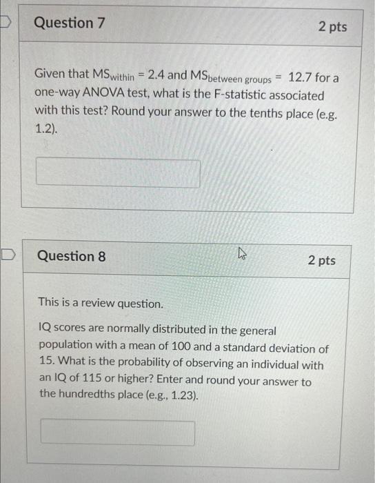 Solved Given that MSwithin =2.4 and MSbetween groups =12.7 | Chegg.com