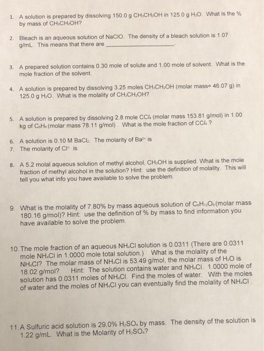 Solved 1. A solution is prepared by dissolving 150.0 | Chegg.com