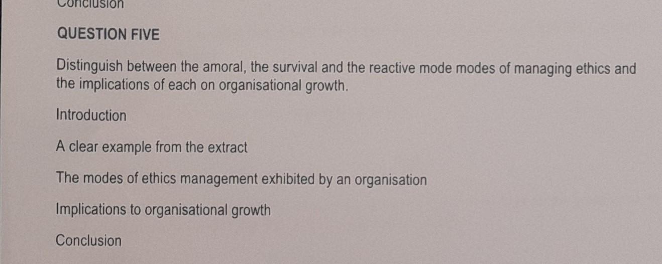 Solved QUESTION FIVE Distinguish between the amoral, the | Chegg.com