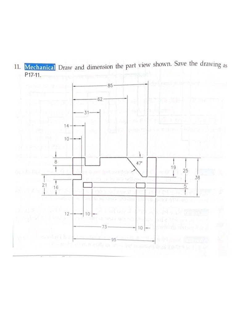 Solved Draw and dimension the part view shown. save the | Chegg.com
