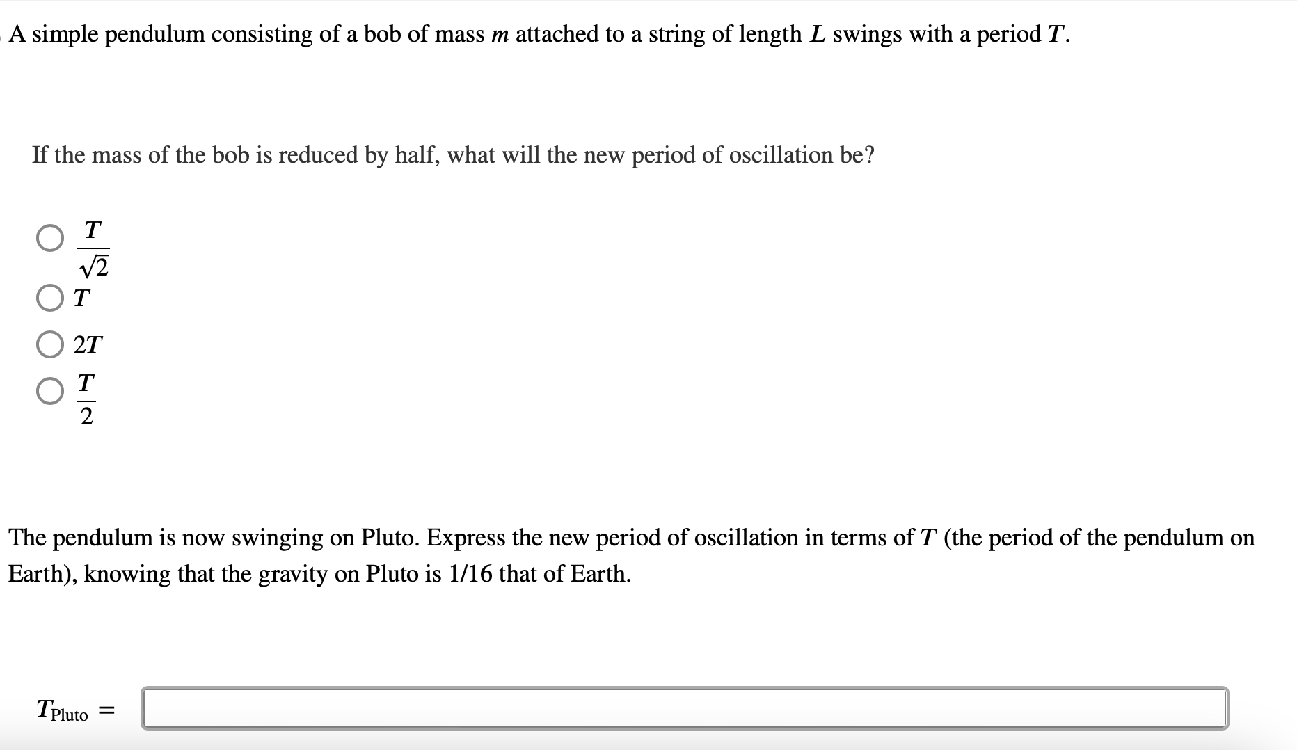 Solved A simple pendulum consisting of a bob of mass m | Chegg.com