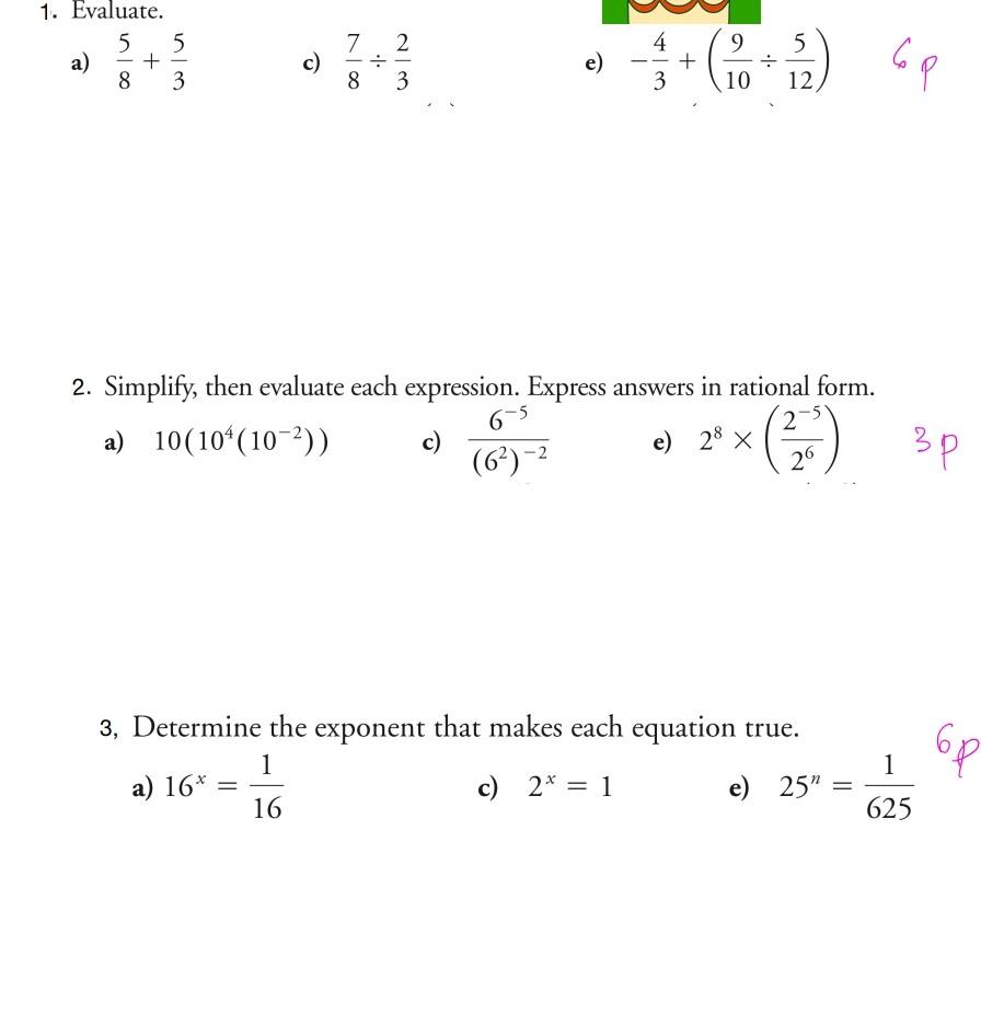 Solved 1. Evaluate. 5 5 2 4 a) 9 5 + ÷ -- ÷ 60 8 3 8 3 3 10 | Chegg.com
