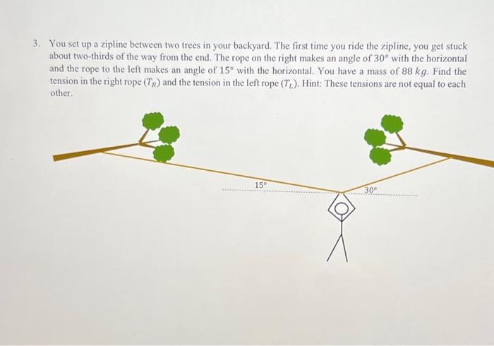 Solved 3. You set up a zipline between two trees in your | Chegg.com