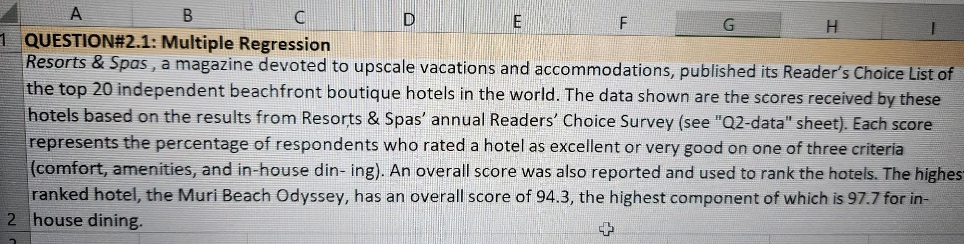 Solved QUESTION\#2.1: Multiple Regression Resorts \& Spas, | Chegg.com