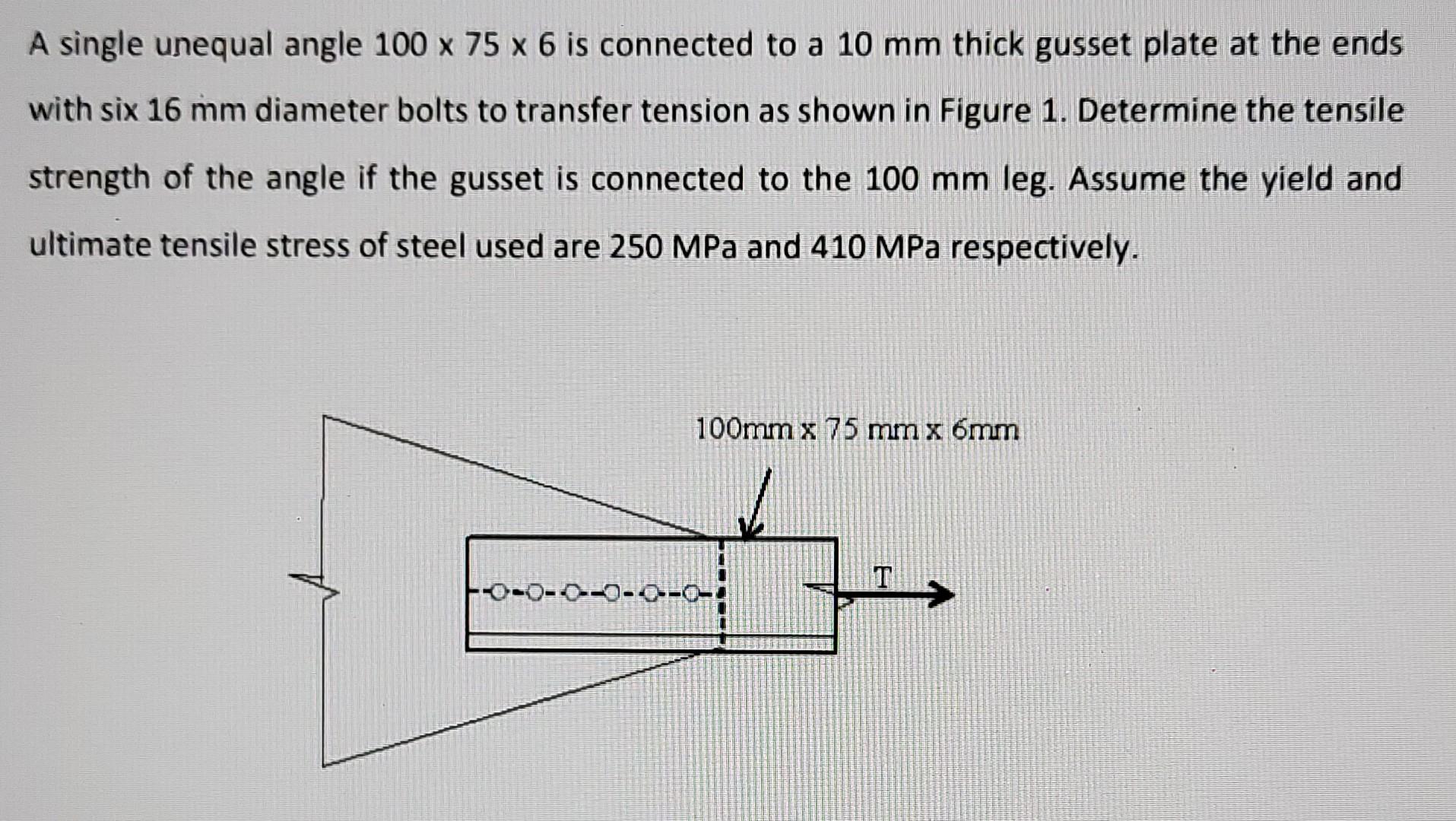 Solved A single unequal angle 100 x 75 x 6 is connected to a | Chegg.com