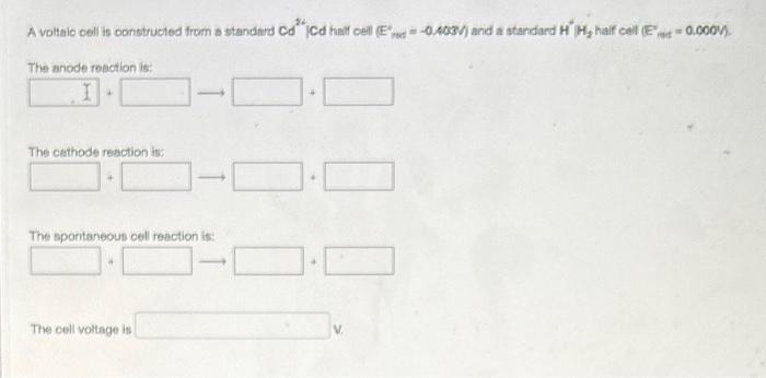 Solved The anode reaction is: The cathode reaction is: The | Chegg.com