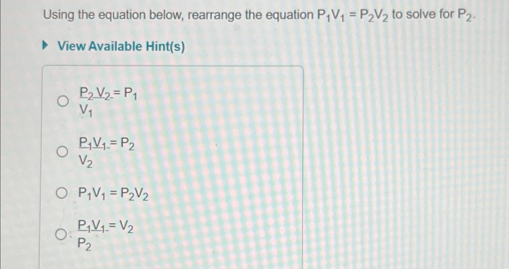 Solved Using the equation below, rearrange the equation | Chegg.com