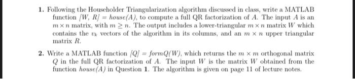 Solved 1. Following the Householder Triangularization | Chegg.com