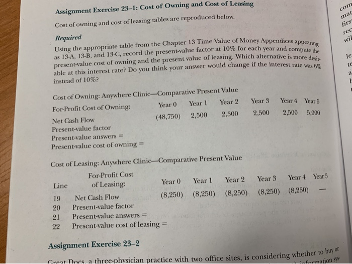 Solved com mat rec Assignment Exercise 23-1: Cost of Owning | Chegg.com