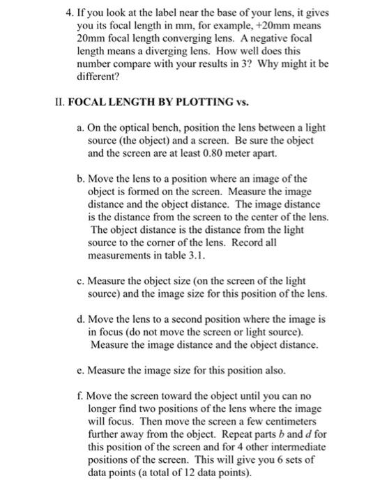 Solved Lab 8: Thin Lenses Experiment 1: Focal Length of a | Chegg.com