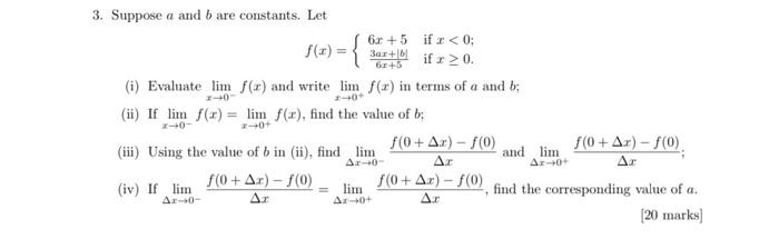 Solved 3. Suppose a and b are constants. Let | Chegg.com