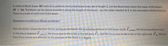 A uniform block (mass M ) rests on a uniform, | Chegg.com