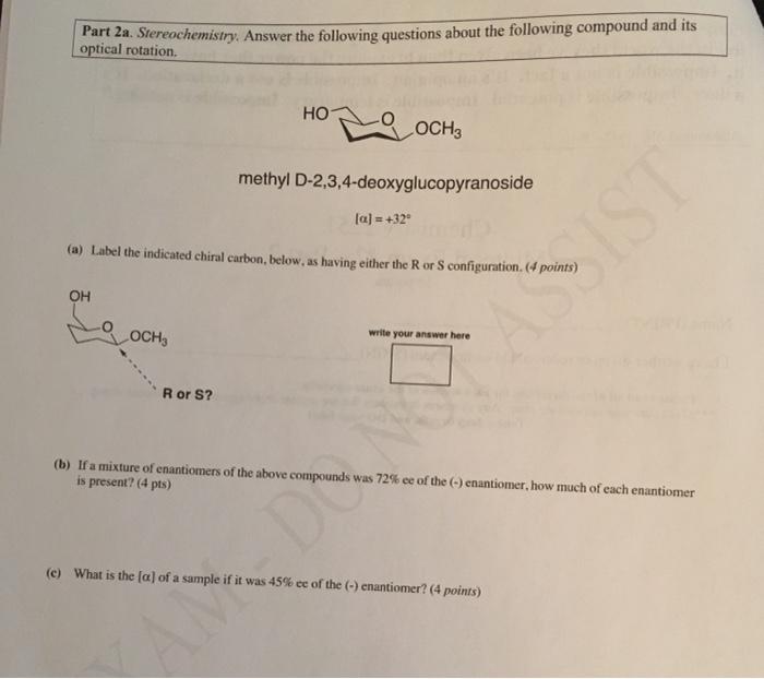 Solved Part 2a. Stereochemistry. Answer the following | Chegg.com