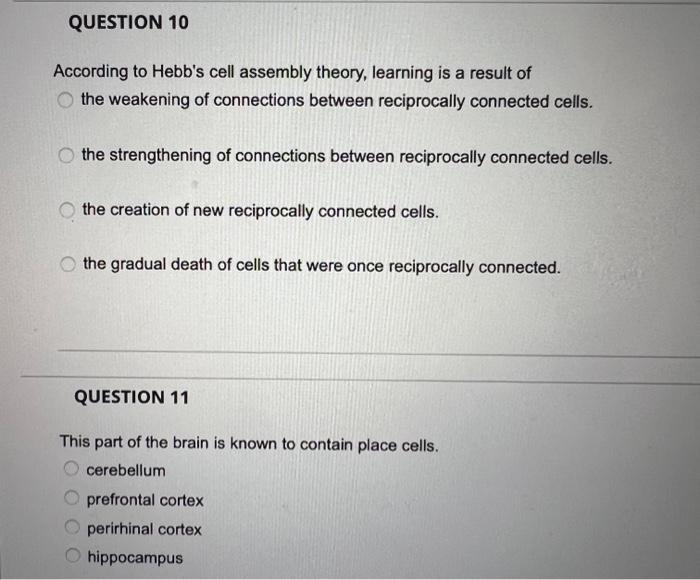 According to Hebb's cell assembly theory, learning is | Chegg.com