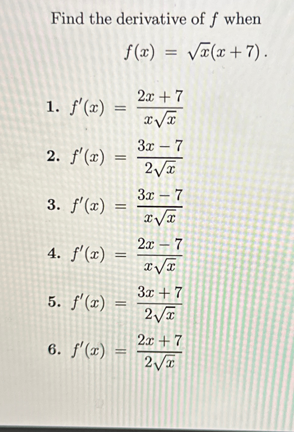 Solved Find the derivative of f | Chegg.com