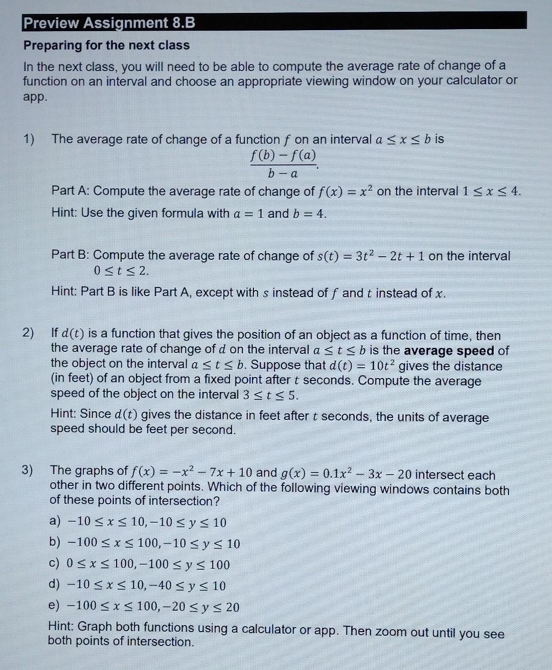Solved Preview Assignment 8.A Preparing for the next class | Chegg.com