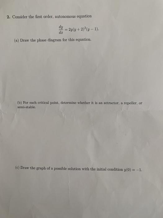 Solved 2. Consider the first order, autonomous equation dy = | Chegg.com