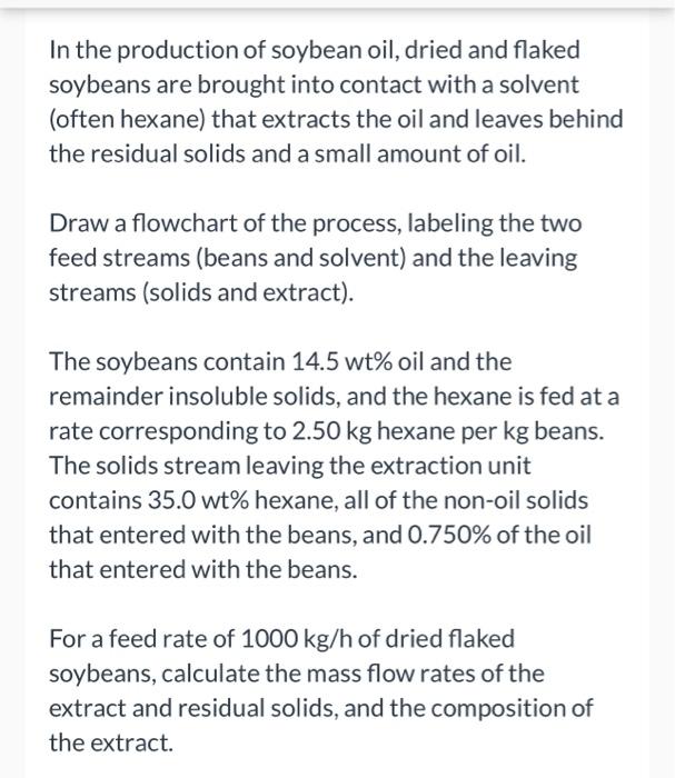 Solved In the production of soybean oil, dried and flaked | Chegg.com