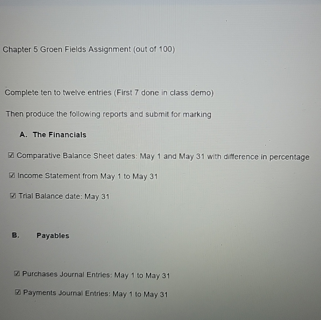 Solved Chapter 5 ﻿Groen Fields Assignment (out of | Chegg.com