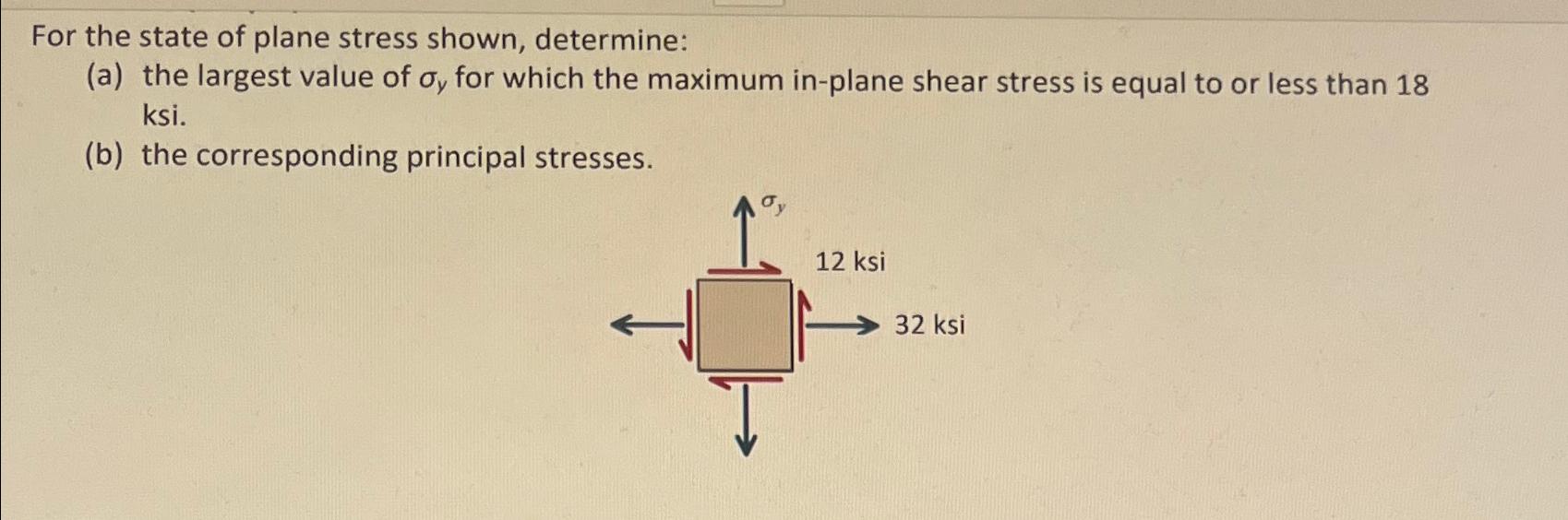 Solved For the state of plane stress shown, determine:(a) | Chegg.com
