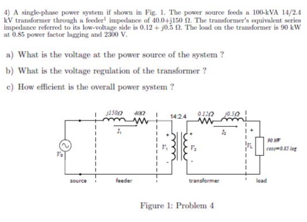 Solved 4) A single-phase power system if shown in Fig. 1. | Chegg.com
