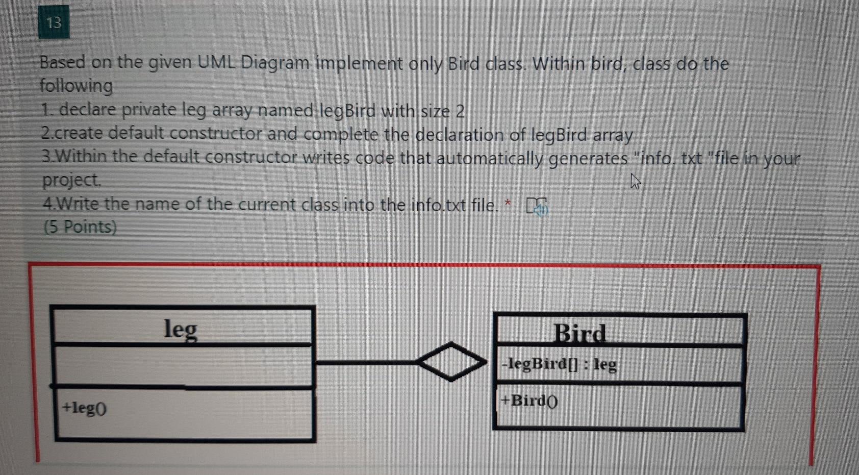 Solved 13 Based on the given UML Diagram implement only Bird | Chegg.com