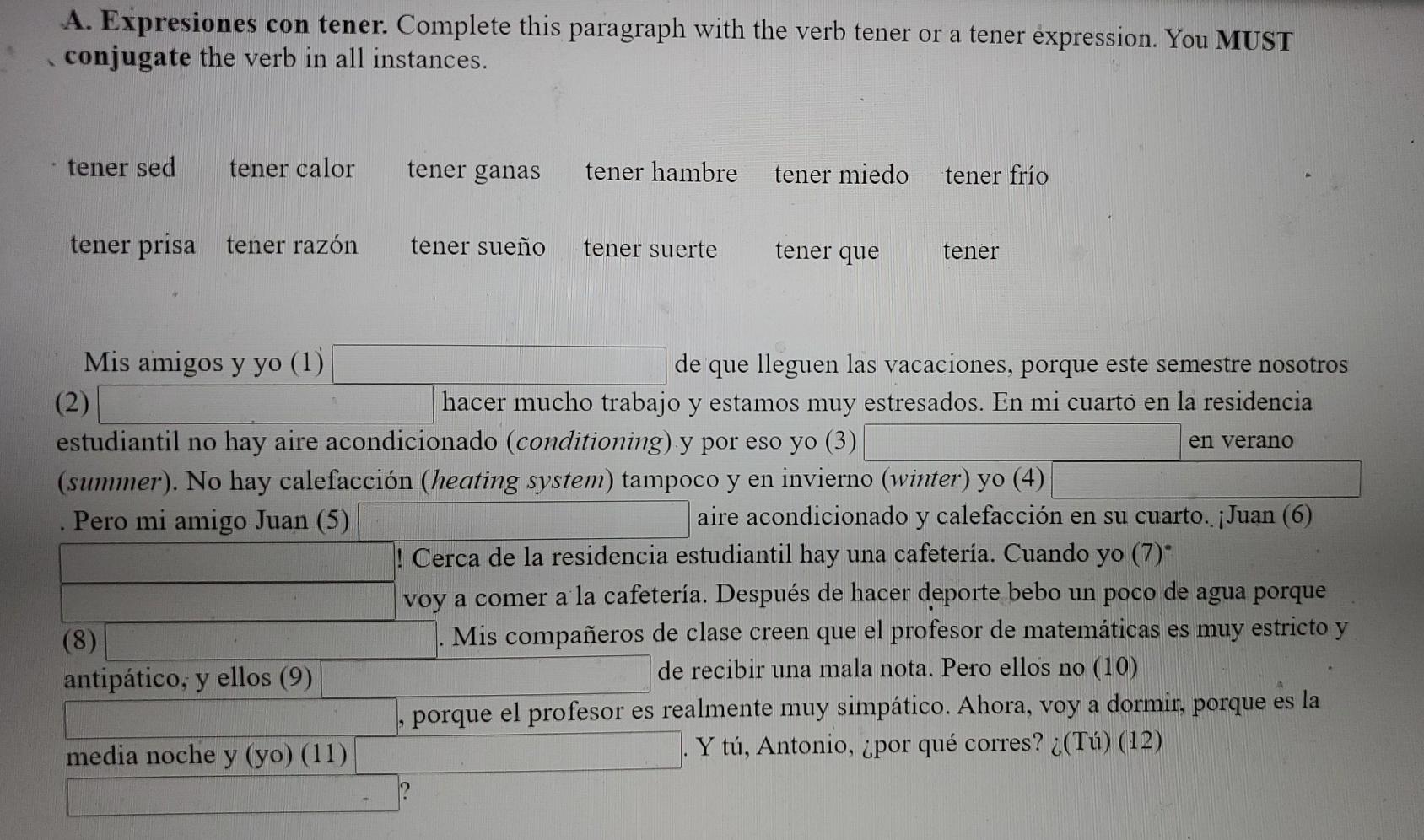 A. Expresiones con tener. Complete this paragraph | Chegg.com