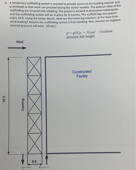 Solved 8. A temporary scaffolding system is erected to | Chegg.com