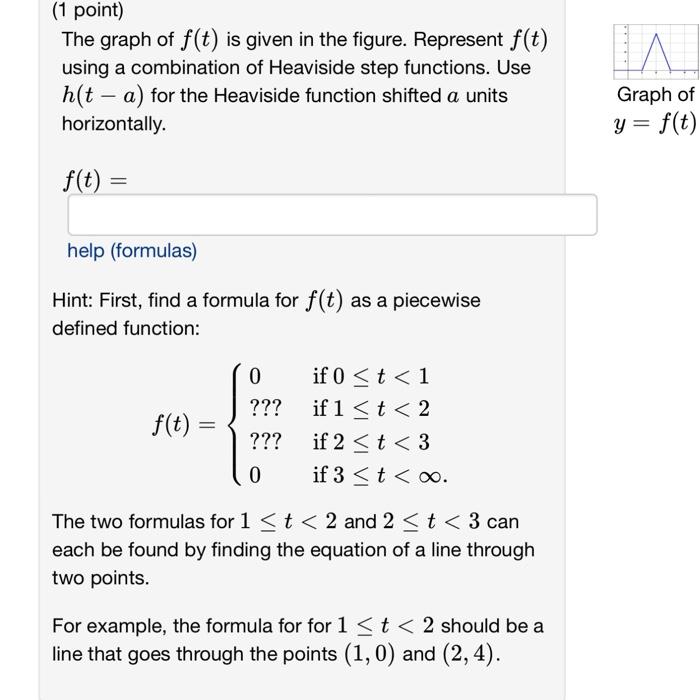 [Solved]: (1 point) The graph of f(t) is given in the figur