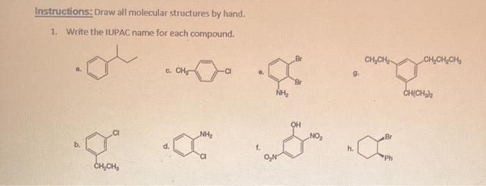 Solved Instructions: Draw all molecular structures by hand. | Chegg.com