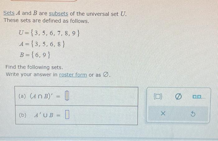 Solved Sets A and B are subsets of the universal set U. | Chegg.com
