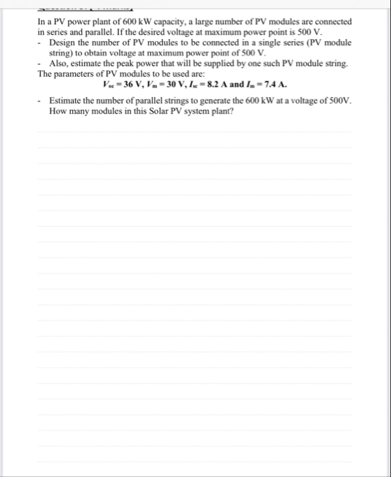 In a PV power plant of 600 ﻿kW capacity, a large | Chegg.com